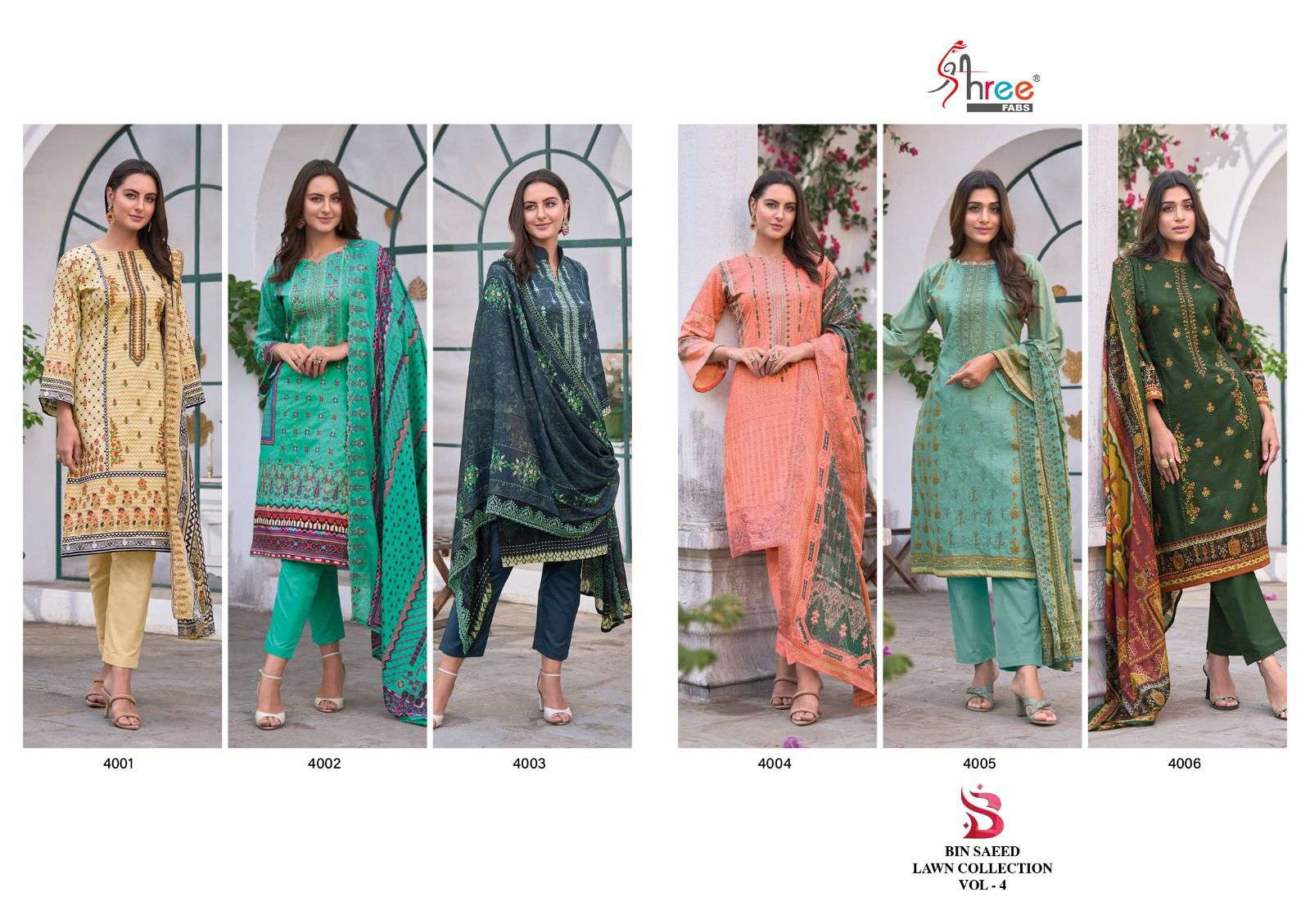 BIN SAEED LAWN COLLECTION VOL-4 BY SHREE FABS 4001 TO 4006 SERIES ...