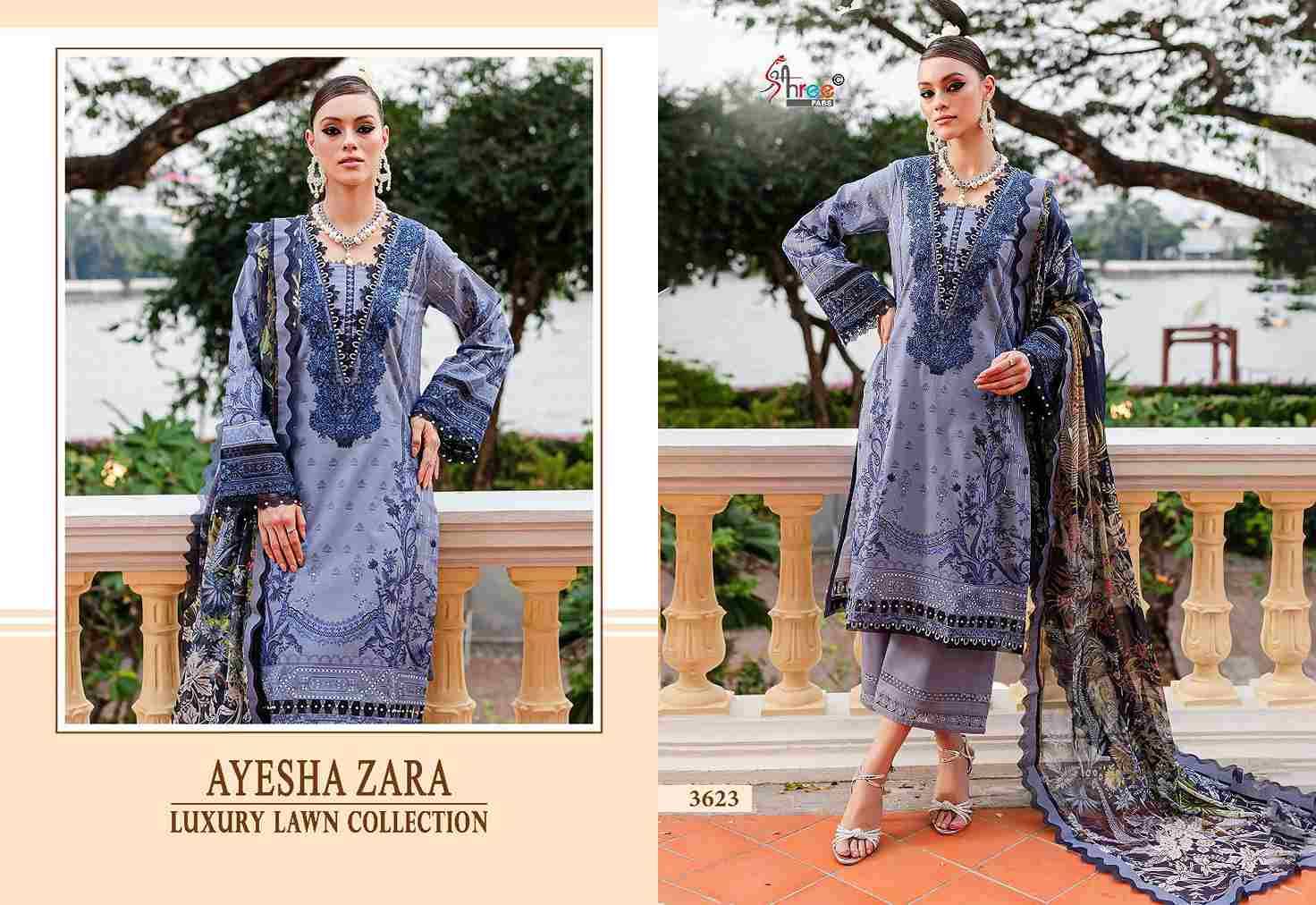 AYESHA ZARA PREMIUM LAWN COLLECTION BY SHREE FABS 3623 TO 3628 SERIES DESIGNER PAKISTANI SUITS ...