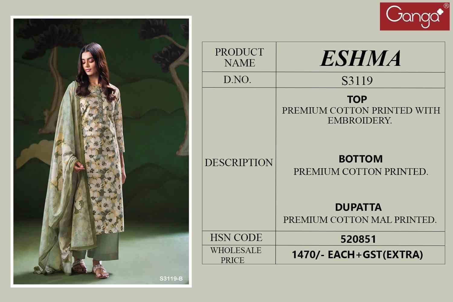 ESHMA-3119 BY GANGA FASHION 3119-A TO 3119-B SERIES BEAUTIFUL FESTIVE ...